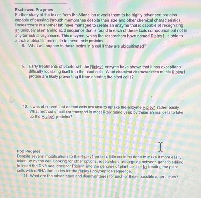 Solved Eschewed Enzymes Further study of the toxins from the | Chegg.com