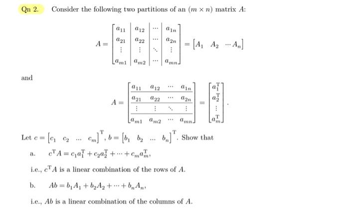 Solved Qn 2. Consider the following two partitions of an | Chegg.com