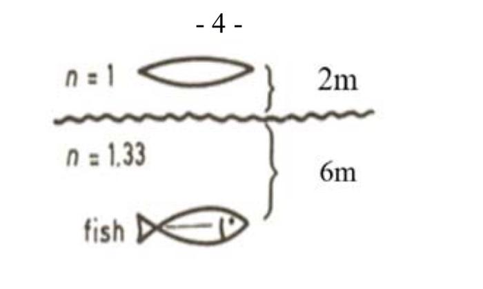 Solved 7. A small fish, 6 m below the surface of a pool is | Chegg.com