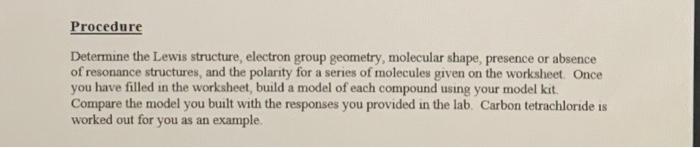 Procedure Determine the Lewis structure, electron | Chegg.com