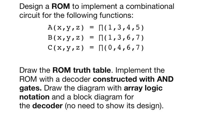 Solved Design a ROM to implement a combinational circuit for | Chegg.com