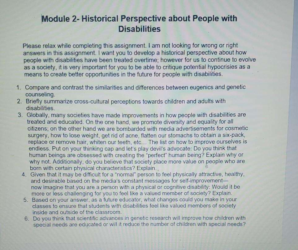 Solved Module 2- Historical Perspective about People with | Chegg.com