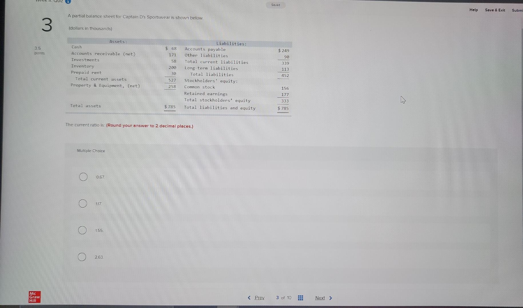 Solved Saved Help Save & Exit Subm A partial balance sheet | Chegg.com