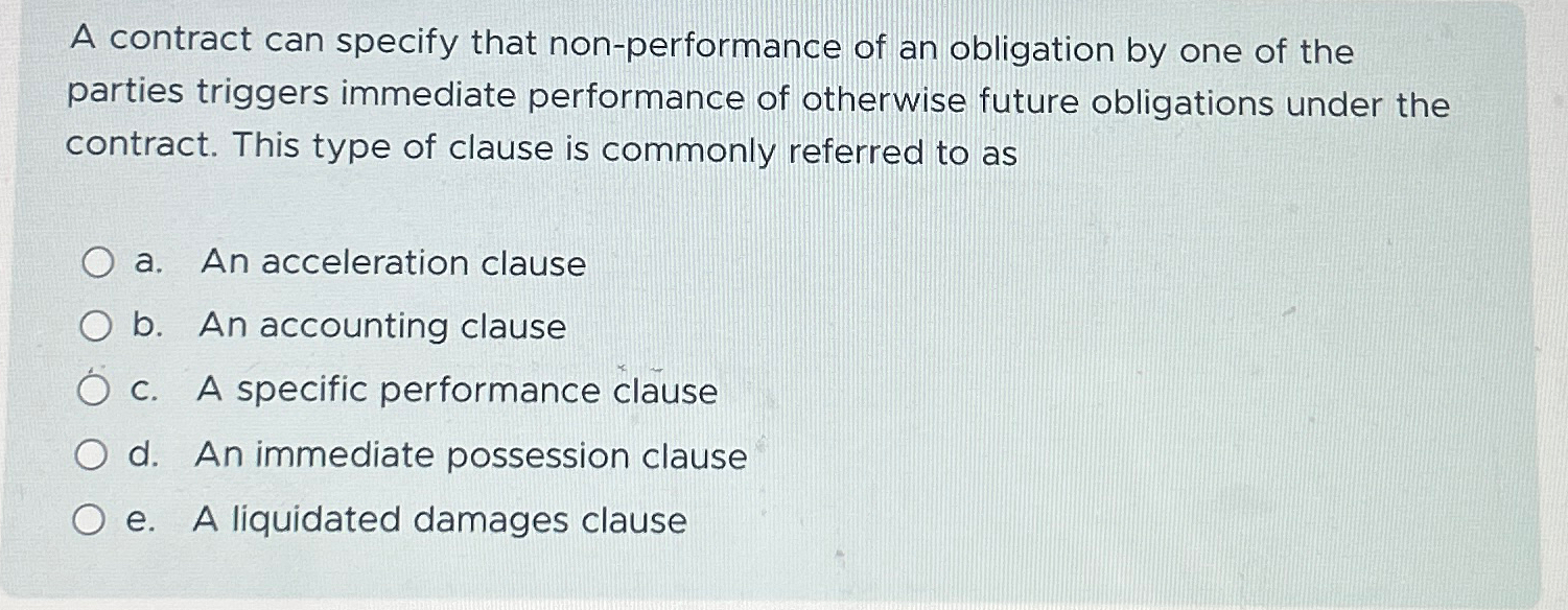 Solved A contract can specify that non-performance of an | Chegg.com