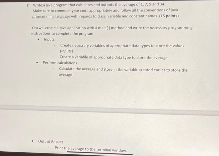 Solved 2. Write a java program that calculates and outputs | Chegg.com