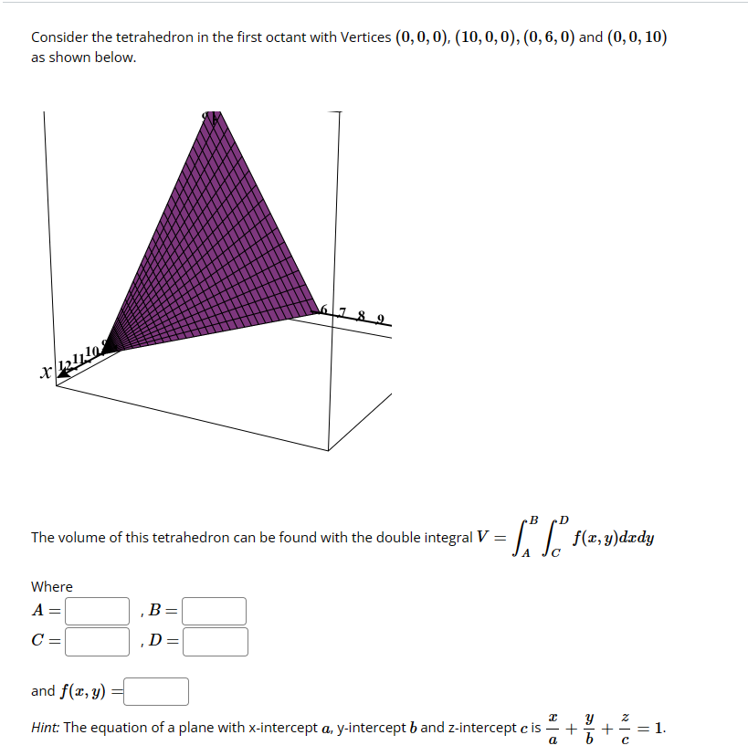 Consider the tetrahedron in the first octant with | Chegg.com