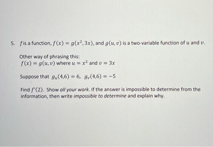 Solved f is a function, f(x)=g(x2,3x), and g(u,v) is a | Chegg.com