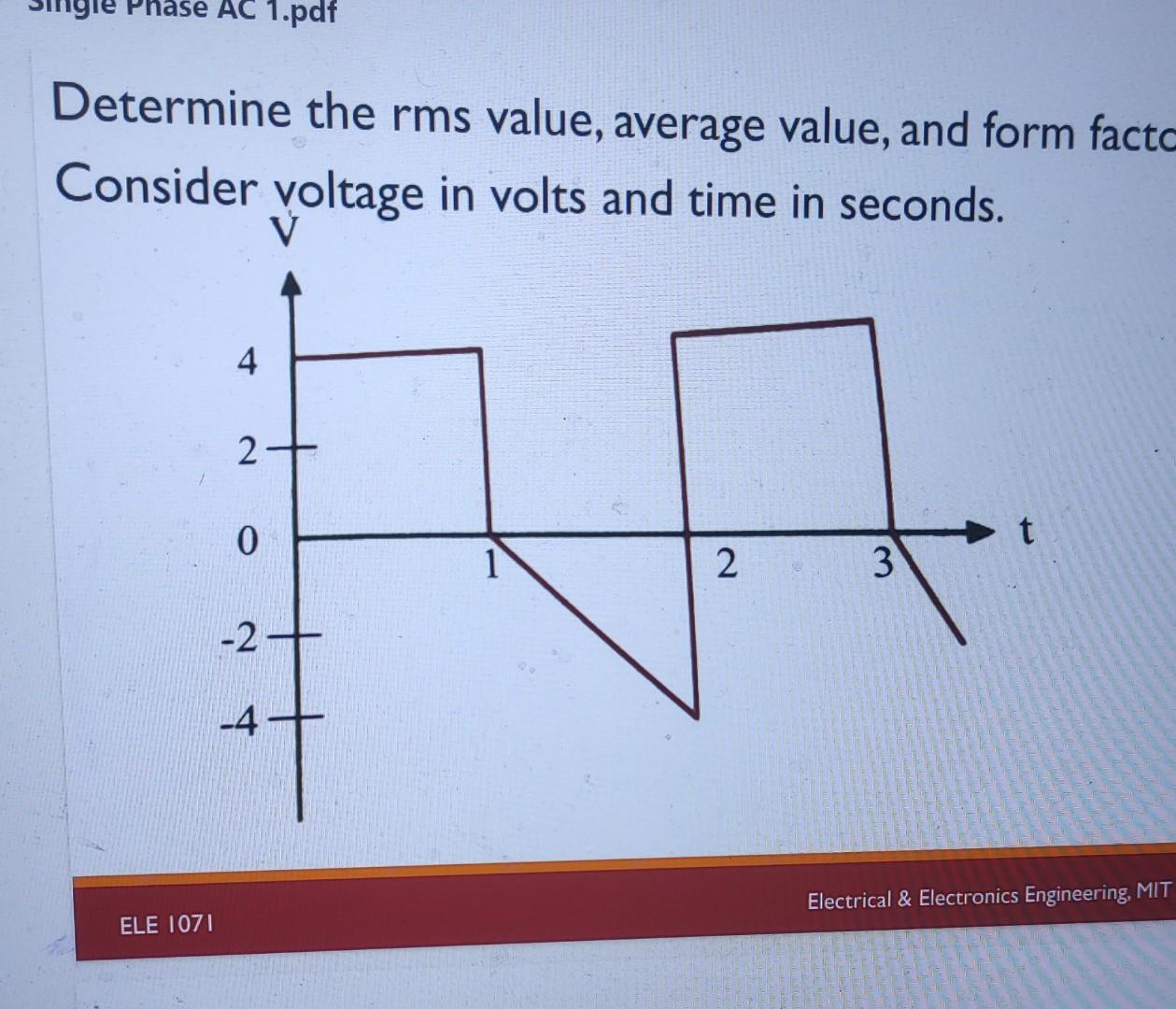 Solved Determine the rms value, average value, and form | Chegg.com