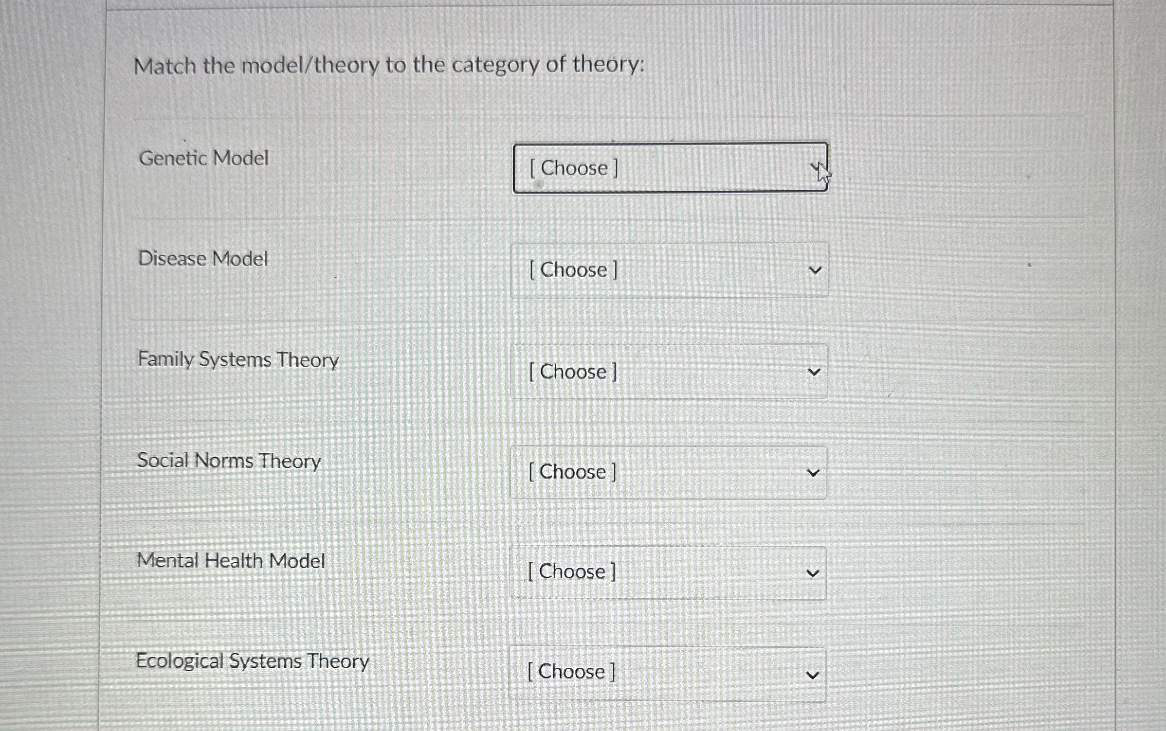 Solved Match the model/theory to the category of | Chegg.com