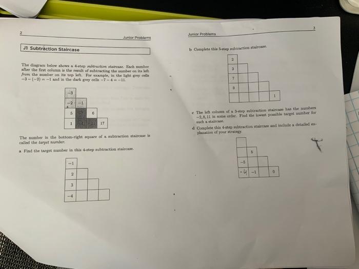 Solved Junior Problems Junior Problems J1 Subtraction | Chegg.com