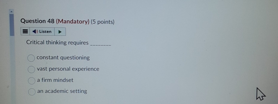 Solved Question 48 (Mandatory) (5 ﻿points)ListenCritical | Chegg.com