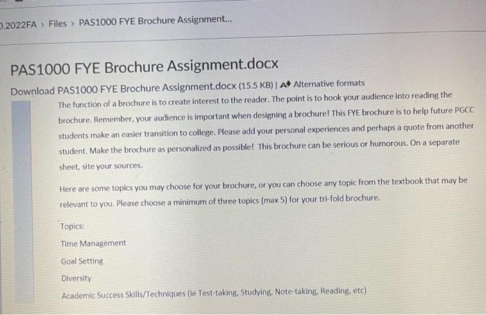 1000 FYE Brochure Assignment.docx nload PAS1000 FYE | Chegg.com