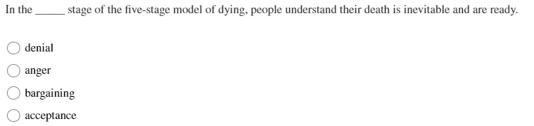 Solved In the stage of the five-stage model of dying, people | Chegg.com