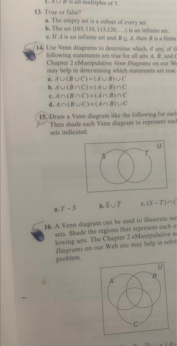 13. True or false? a. The empty set is a subset of | Chegg.com