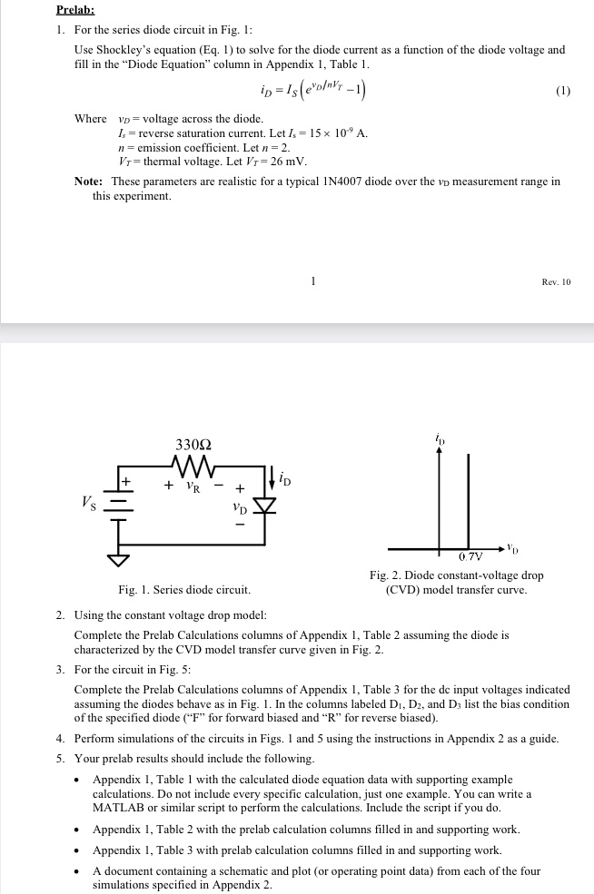 Solved Prelab:For the series diode circuit in Fig. 1:Use | Chegg.com