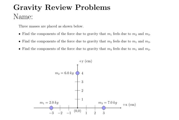 Solved Gravity Review Problems Name: Three masses are placed | Chegg.com