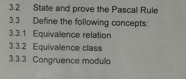 Solved 3.2 ﻿State and prove the Pascal Rule3.3 ﻿Define the | Chegg.com