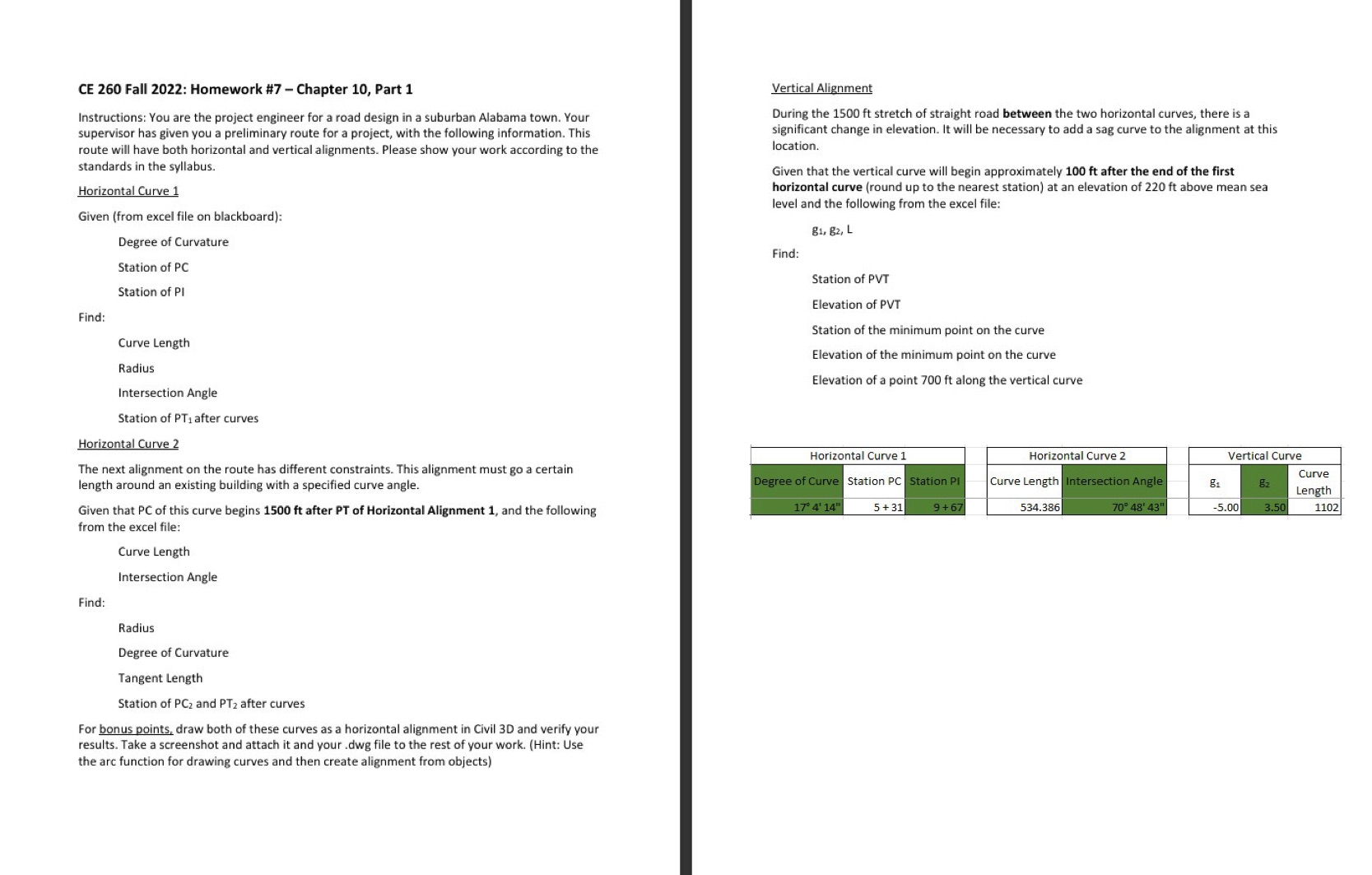 Solved Vertical AlignmentDuring the 1500 ﻿ft stretch of | Chegg.com