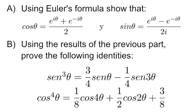 Solved eio +e-io A) Using Euler's formula show that: eio - | Chegg.com