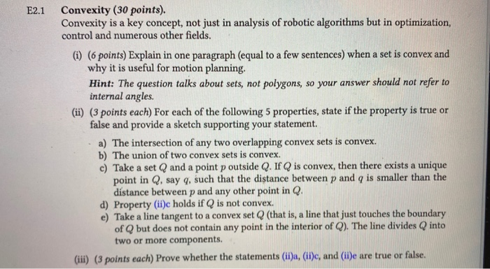 Solved E2.1 Convexity (30 points). Convexity is a key | Chegg.com