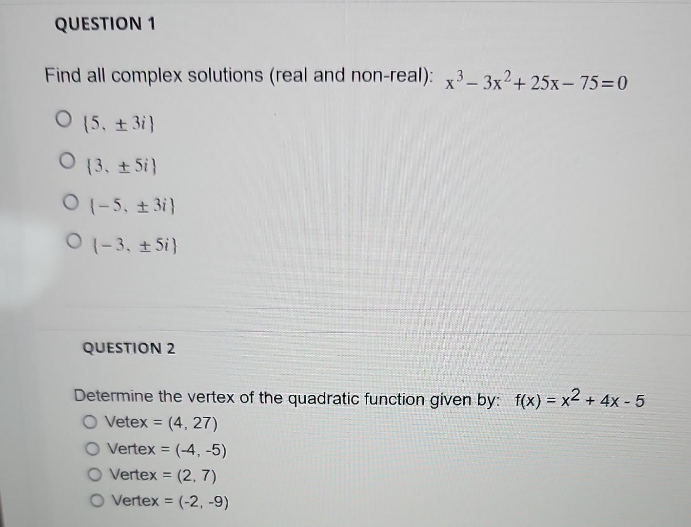 Solved Find all complex solutions (real and non-real): | Chegg.com