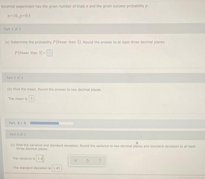 Solved binomial experiment has the given number of trials n | Chegg.com