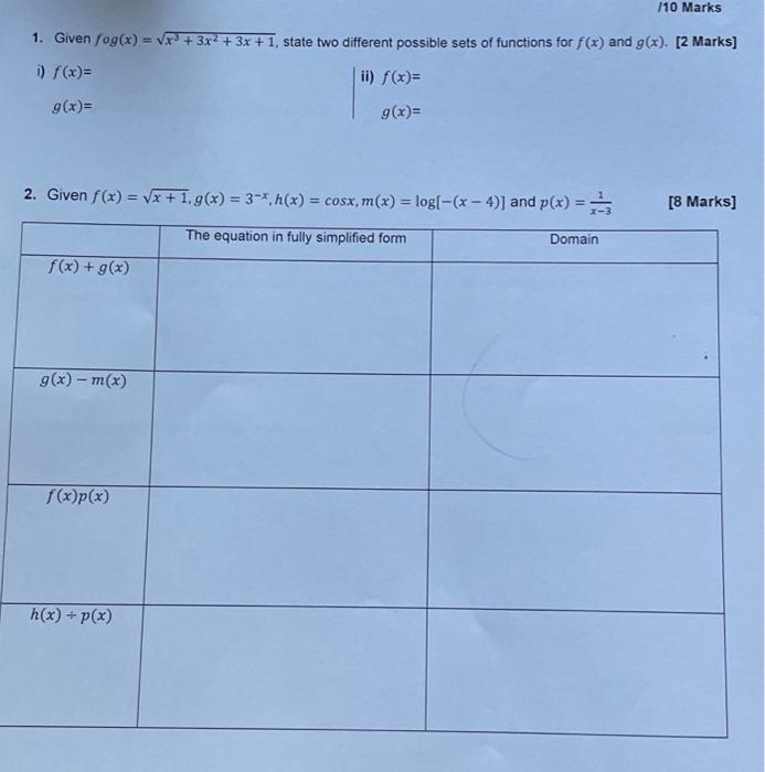 Solved 1. Given \\( f \\circ g(x)=\\sqrt{x^{3}+3 x^{2}+3 | Chegg.com