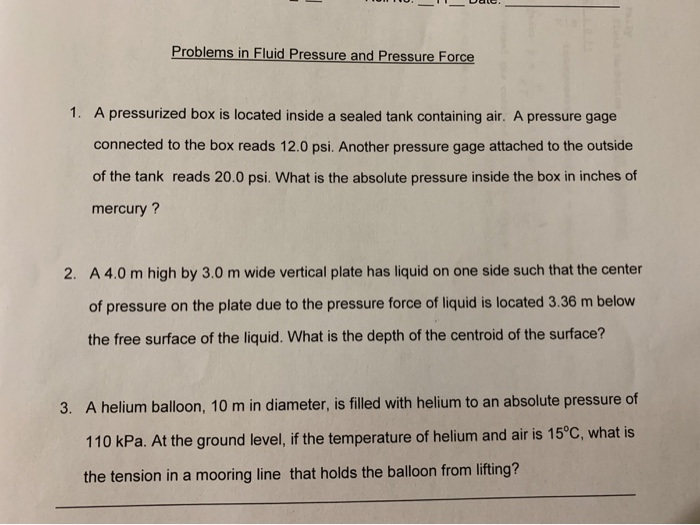 Solved Problems in Fluid Pressure and Pressure Force 1. A | Chegg.com