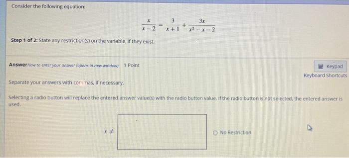Solved Consider the following equation: 3 1+1 1-2 Зr + | Chegg.com
