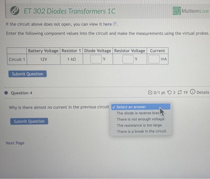 Solved ET 302 Diodes Transformers 1 BIf the circuit above | Chegg.com