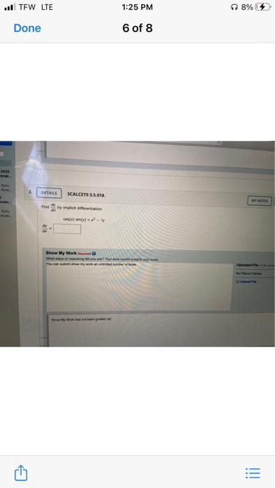 Solved .. TFW LTE 1:25 PM 8% 14 Done 6 of 8 1030 2 DETAILS | Chegg.com Solved .. TFW LTE 1:25 PM 8% 14 Done 6 of 8 1030 2 DETAILS | Chegg.com