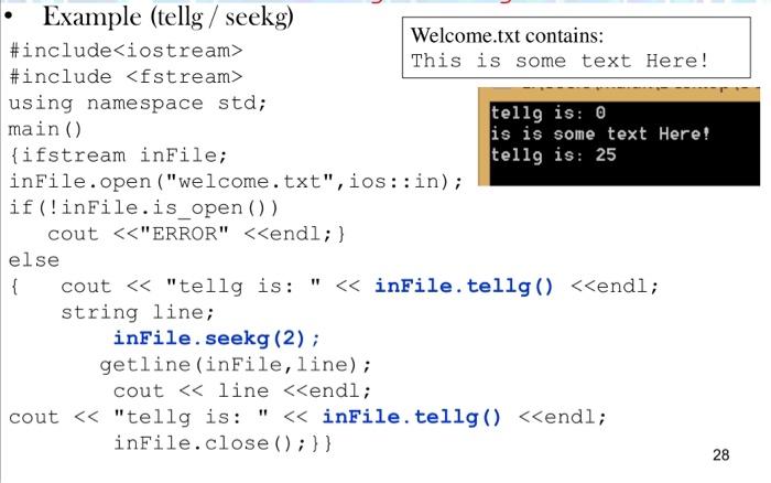 Solved Example (tellg / seekg) Welcome.txt contains: | Chegg.com