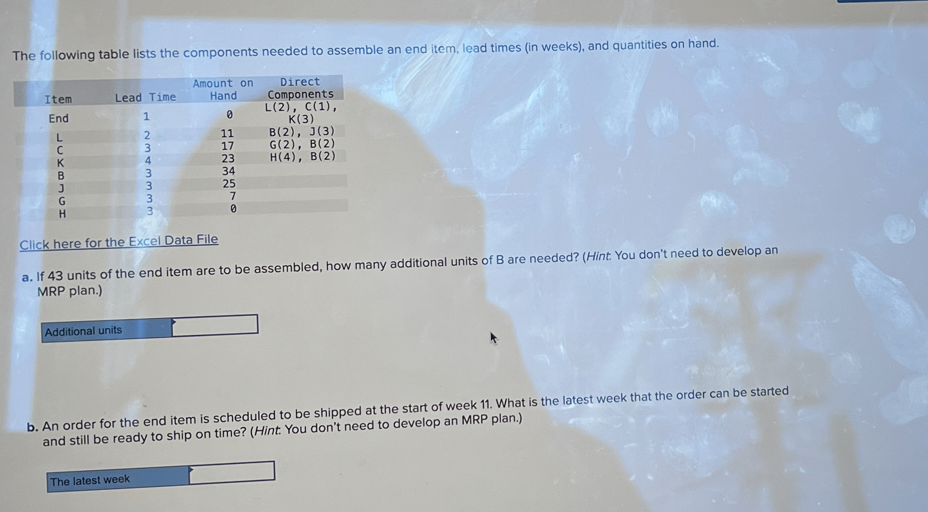 Solved The following table lists the components needed to | Chegg.com