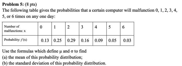 Solved Problem 5: (8 pts) The following table gives the | Chegg.com