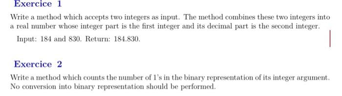 Solved Write a method which accepts two integers as input. | Chegg.com