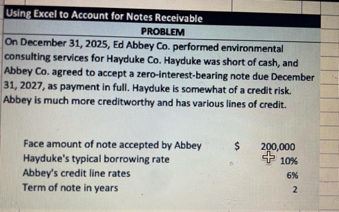 Solved Using Excel to Account for Notes Receivable PROBLEM | Chegg.com