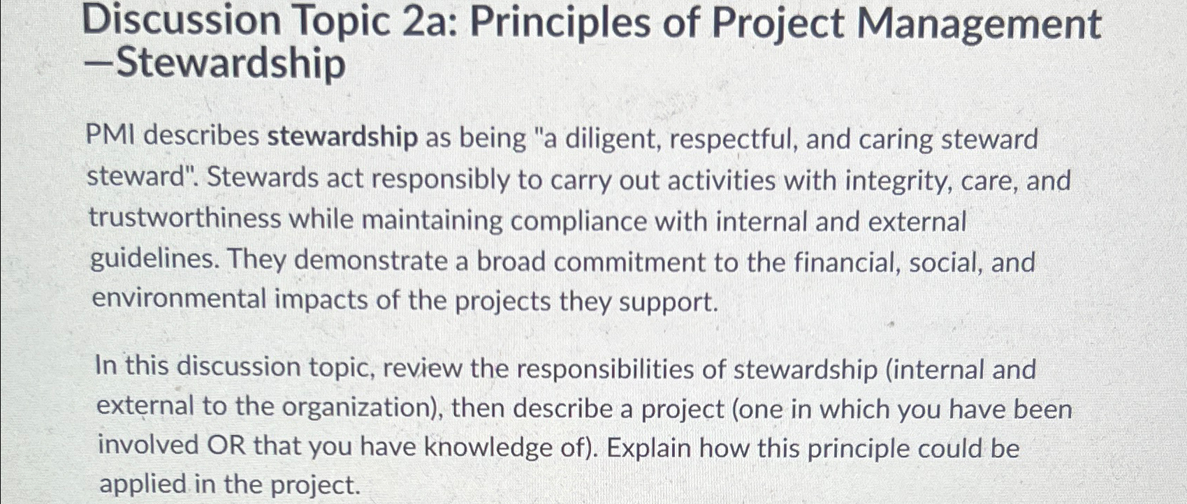 Solved Discussion Topic 2a: Principles of Project Management | Chegg.com