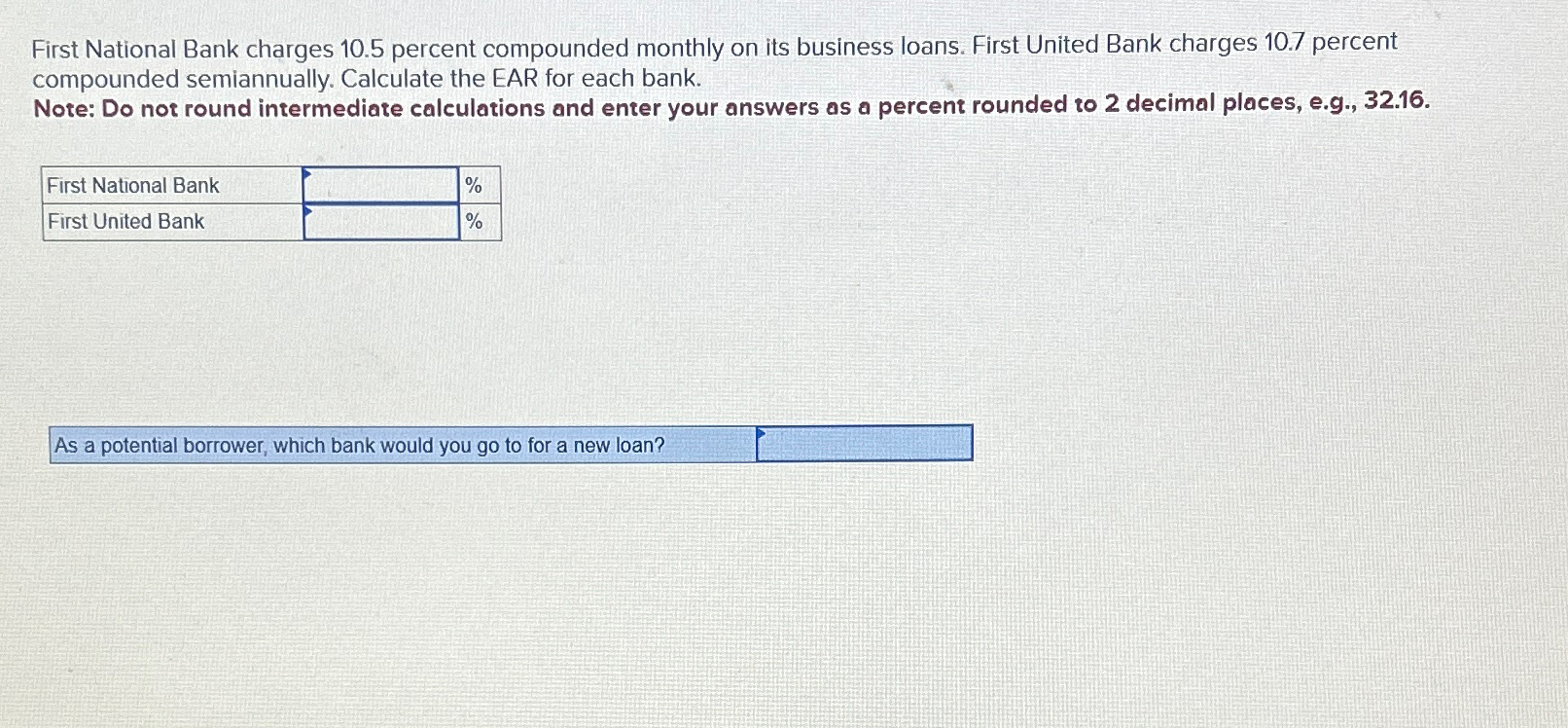 Solved First National Bank charges 10.5 ﻿percent compounded | Chegg.com