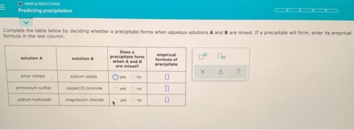 Solved O SIMPLE REACTIONS Predicting precipitation Complete | Chegg.com