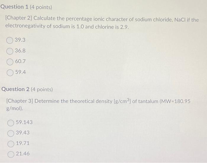 Solved [Chapter 2] Calculate the percentage ionic character | Chegg.com