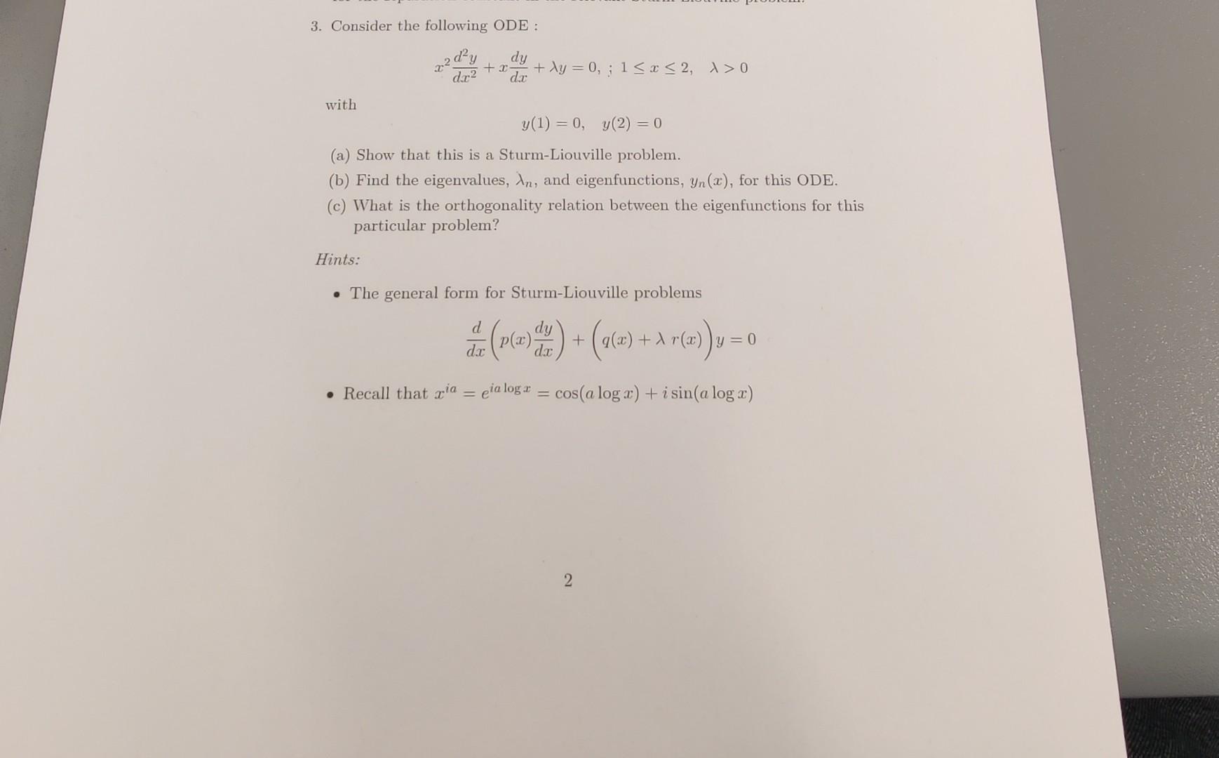 Solved 3. Consider the following ODE : | Chegg.com