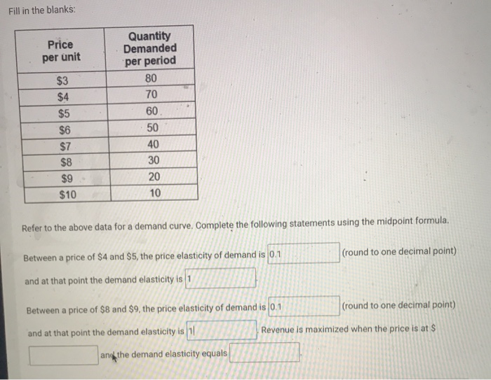 Solved Fill in the blanks: Price per unit Quantity Demanded | Chegg.com