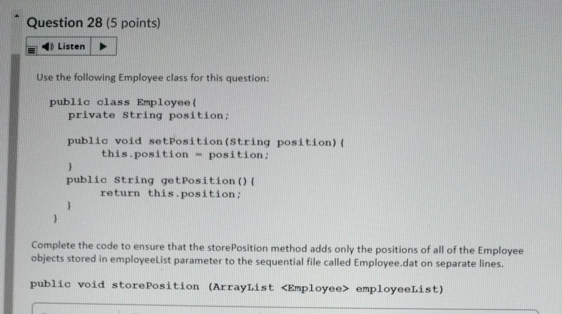 Solved Question 28 (5 points) 1) Listen Use the following | Chegg.com