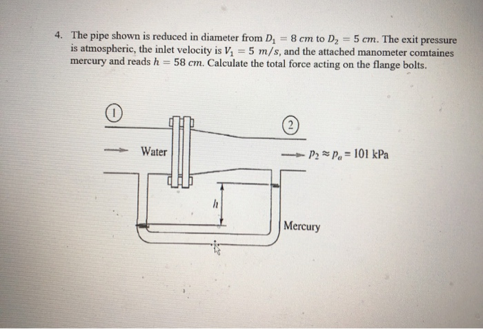 Solved 4. The pipe shown is reduced in diameter from D 8 cm | Chegg.com