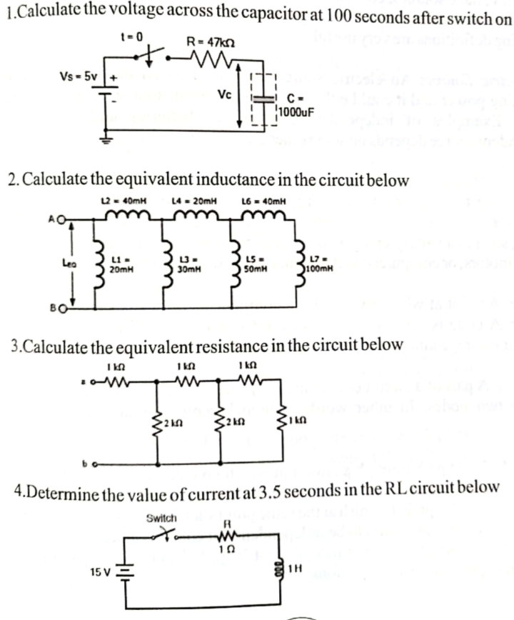 Solved 1.Calculate the voltage across the capacitor at 100 | Chegg.com