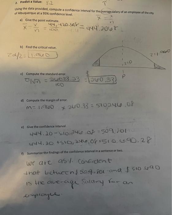 Using the data provided, compute a confidence | Chegg.com