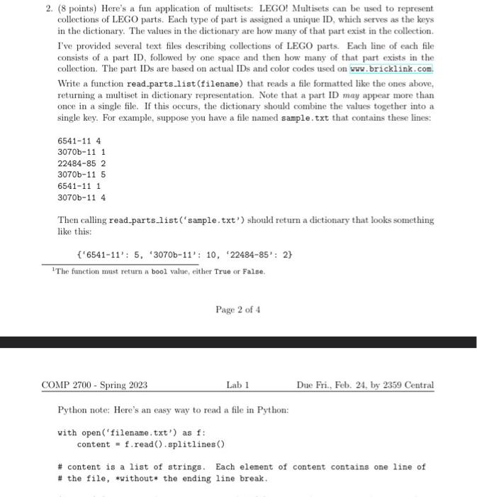 Solved \# Problem 2 def read_parts_list(filename): Your | Chegg.com