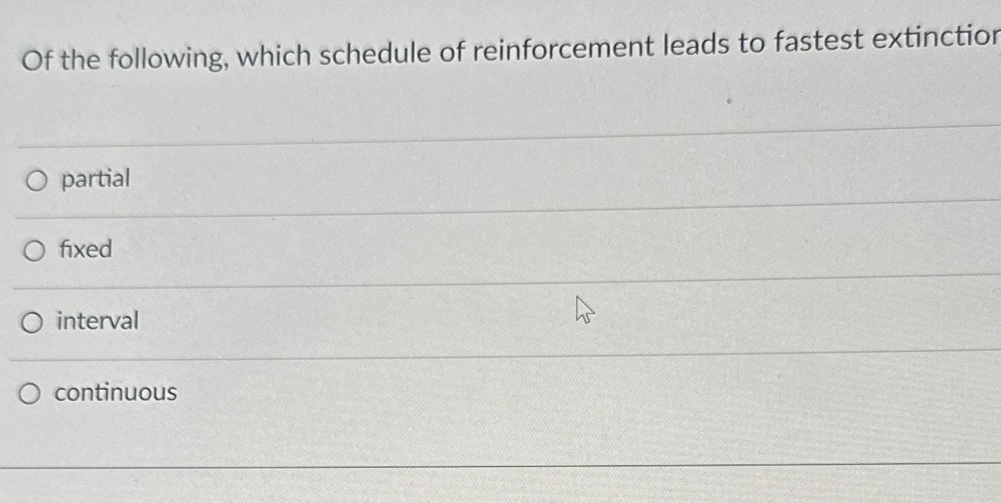 Solved Of the following, which schedule of reinforcement | Chegg.com