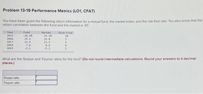 Solved Problem 13-19 Performance Metrics (LO1, CFA7) You | Chegg.com