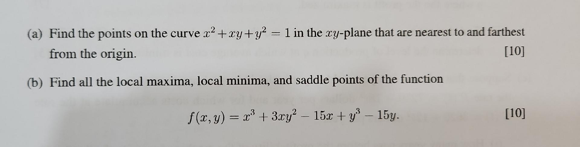 Solved (a) Find the points on the curve x2+xy+y2=1 in the | Chegg.com
